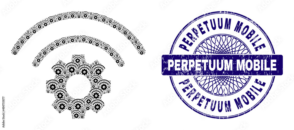 Recursive mosaic radio industry and Perpetuum Mobile round rubber stamp ...