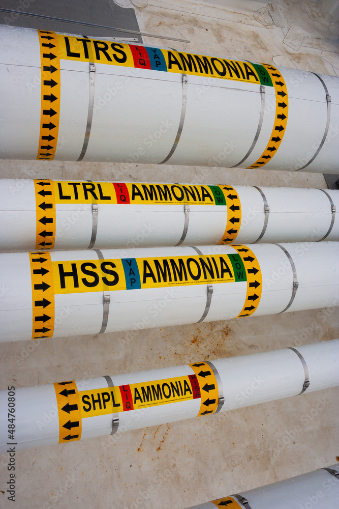 PSM labels on ammonia piping Stock Photo | Adobe Stock