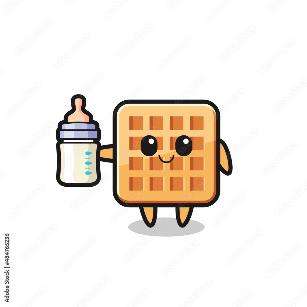 baby waffle cartoon character with milk bottle Stock Vector | Adobe Stock