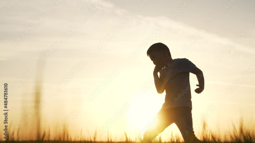 silhouette child kid boxer. boy a boxing with shadow exercising at ...