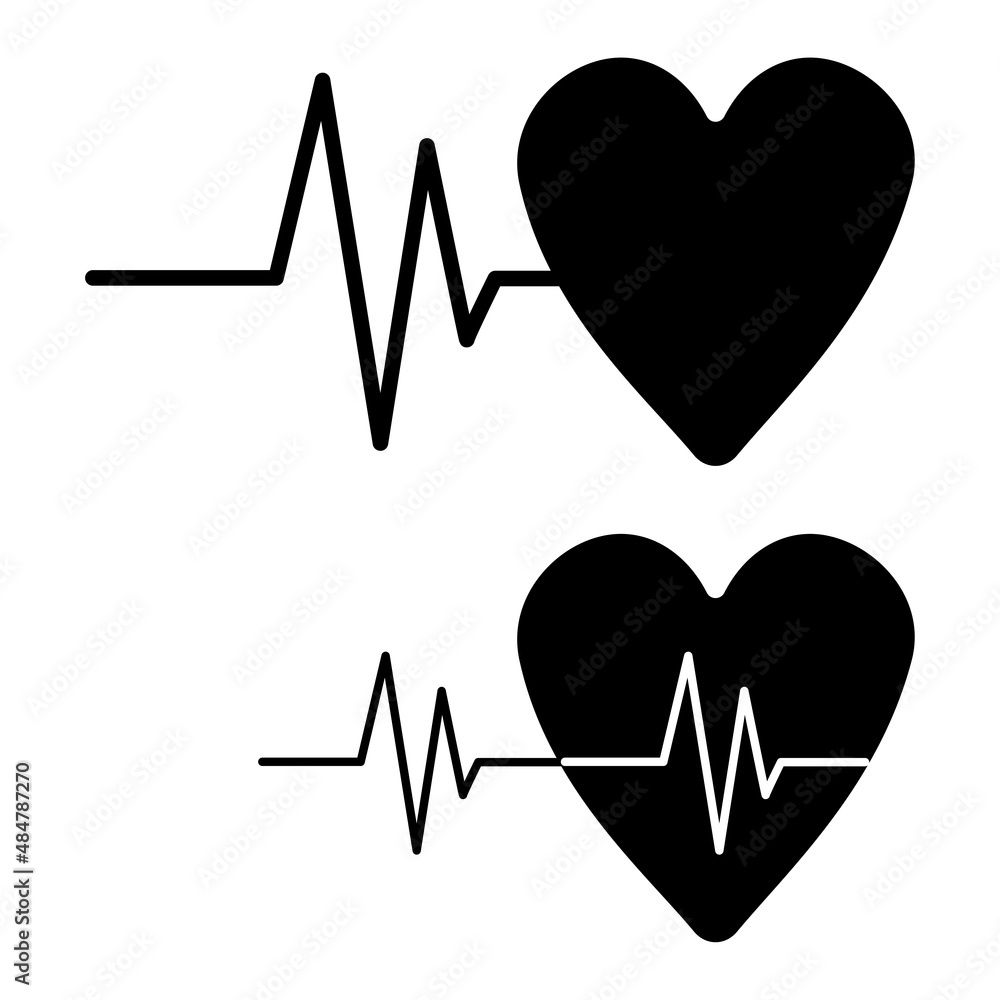Pulse heart icon set. Cardiology symbol. Healthy life. Heartbeat sign ...