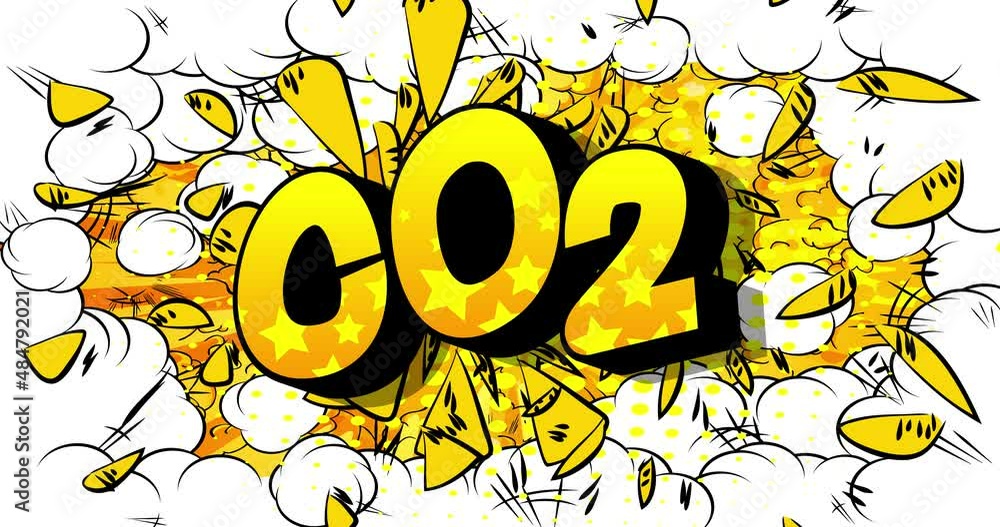 CO2. 4k animated Comic book word text moving on abstract comics background. Retro pop art style ...
