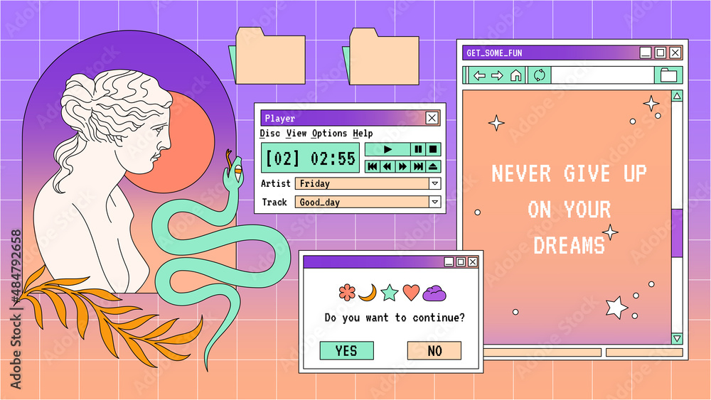 Abstract old aesthetic magic background. Linear vaporwave retro desktop ...