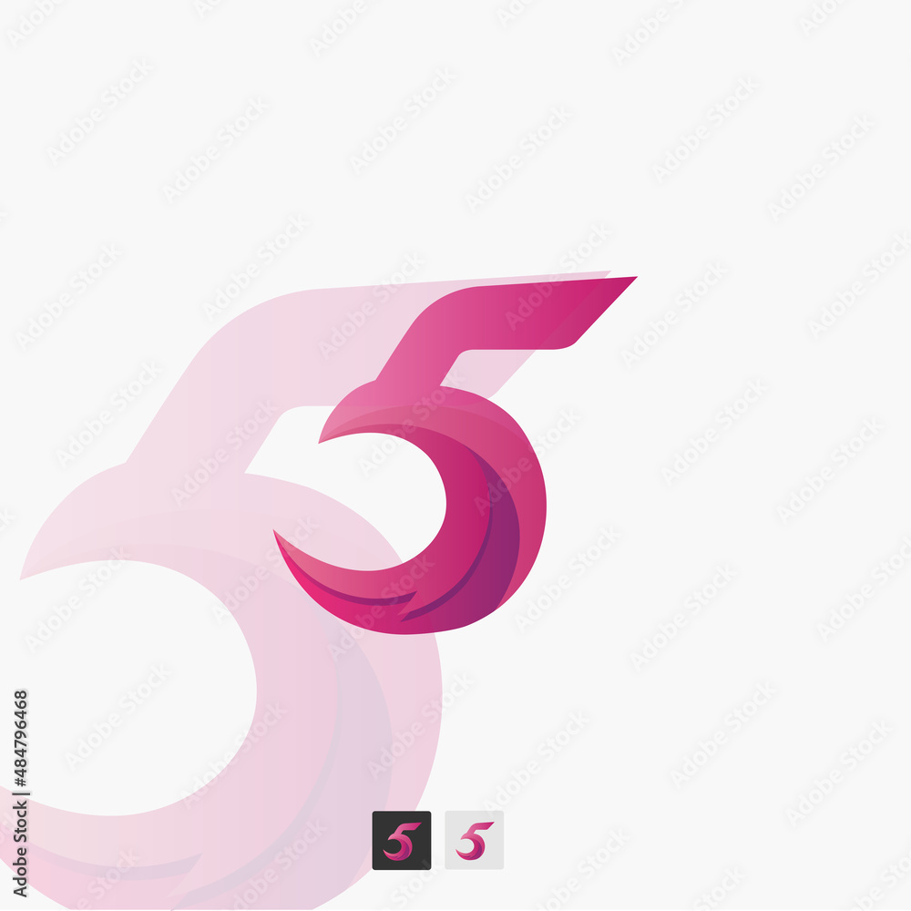 Five. Number 5. Logo, isolated vector. Bird. A symbol of flight and ...
