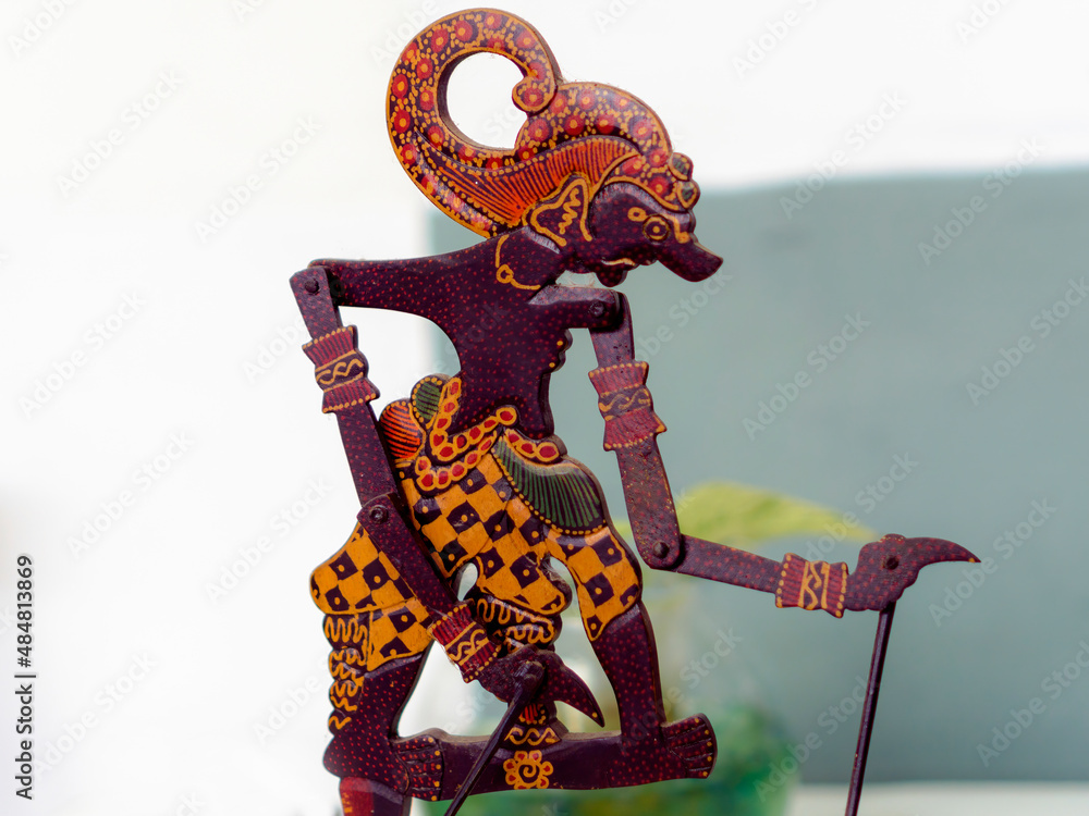 Miniature shadow puppets with the figure of Bima, are their own wooden ...