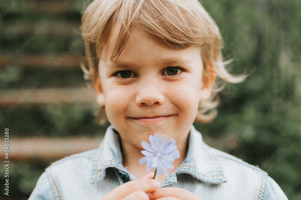 portrait of the face of a cute happy smiling little five year old ...