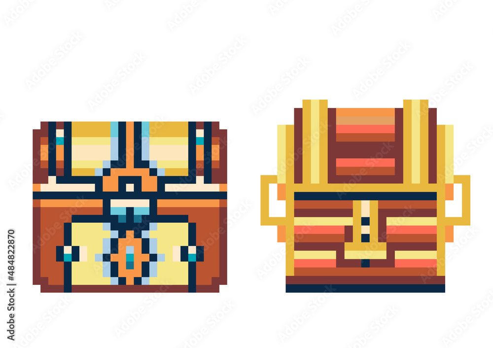 Pixel Art Treasure Chest in 8 Bit Style Stock Vector | Adobe Stock