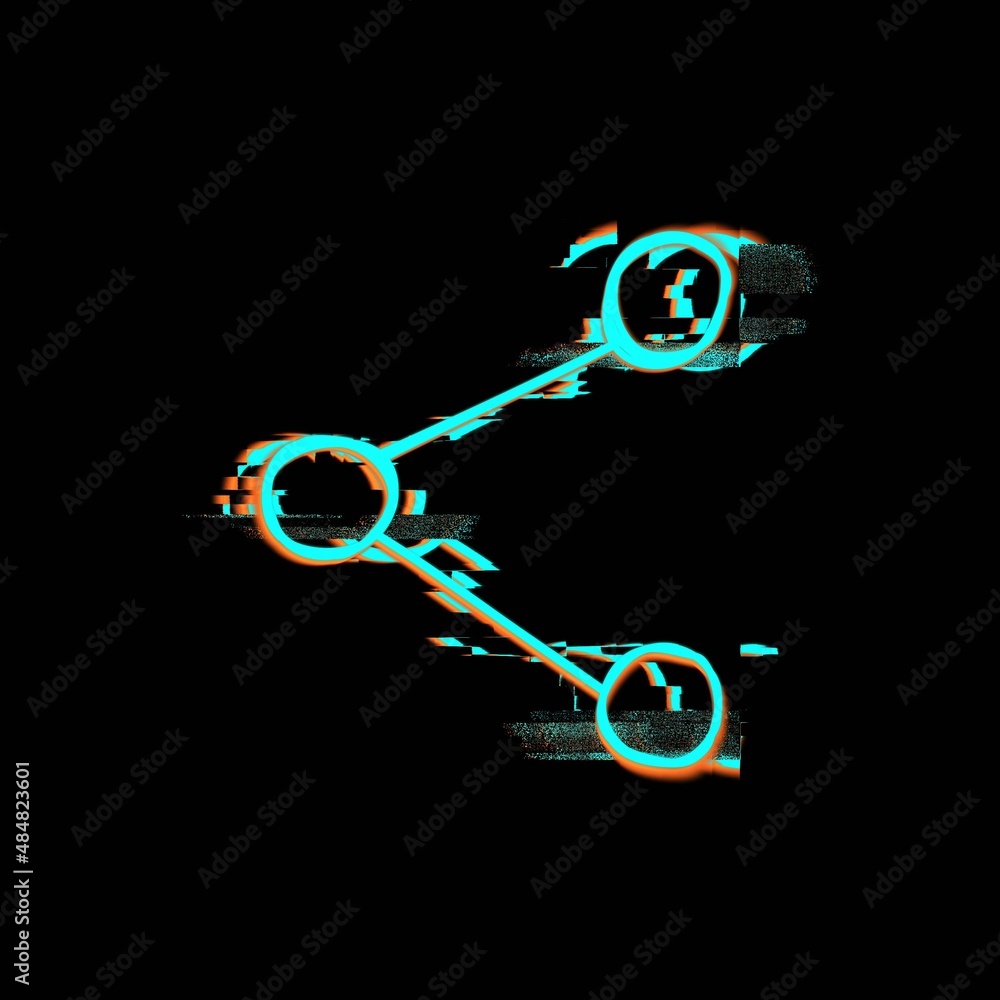 Bright neon glowing symbol with distortion. Social connection, hand ...