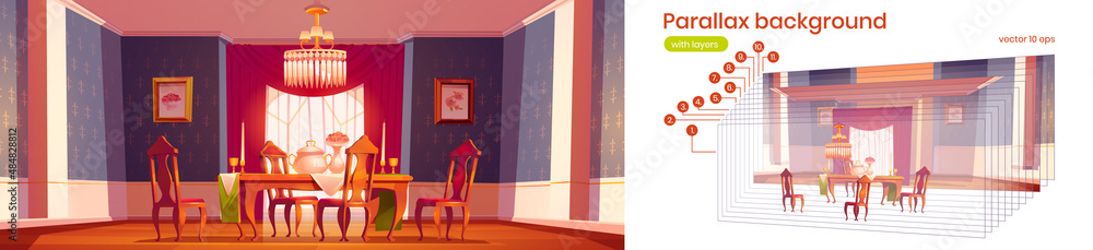 Dining room interior in classic victorian style with wooden table ...