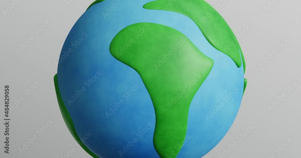 Zoom in, spinning cartoon earth on white background.4k seamless loop ...