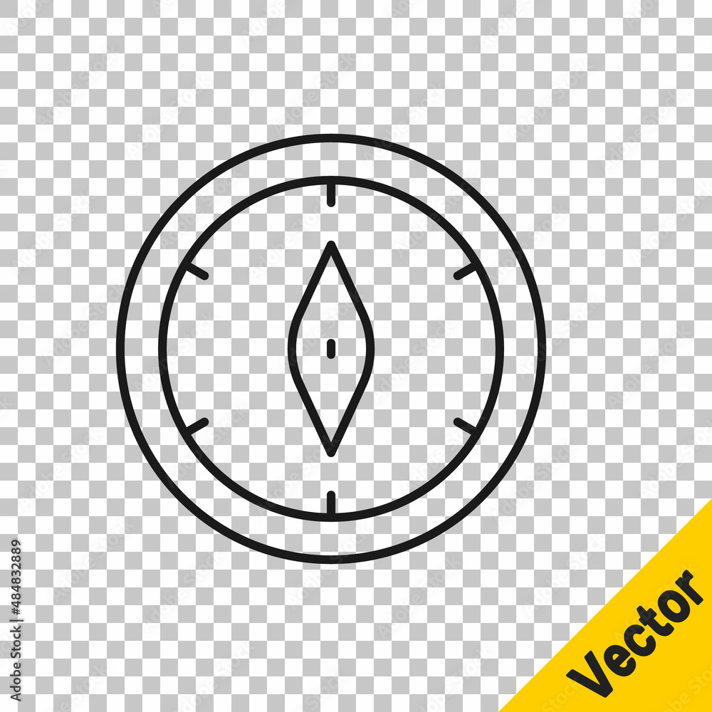 Black line Compass icon isolated on transparent background. Windrose ...
