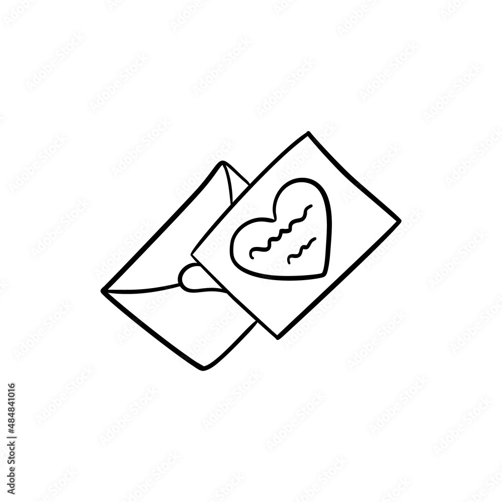 Doodle love letter with romantic card and heart, holiday clipart. Cute ...