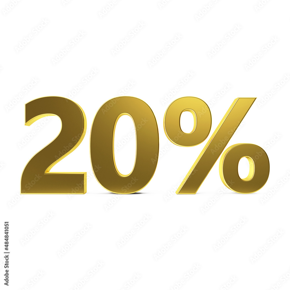 Golden 20 percent symbol. Golden twenty percent on a white background ...