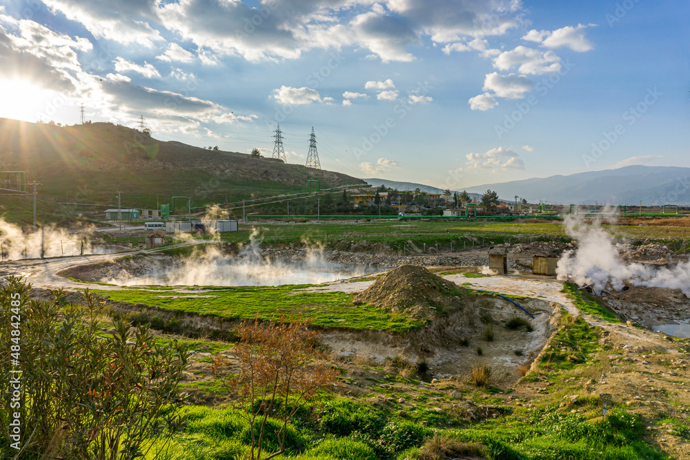 cenic views of thermal springs and mud bath in Sarayköy which contains ...