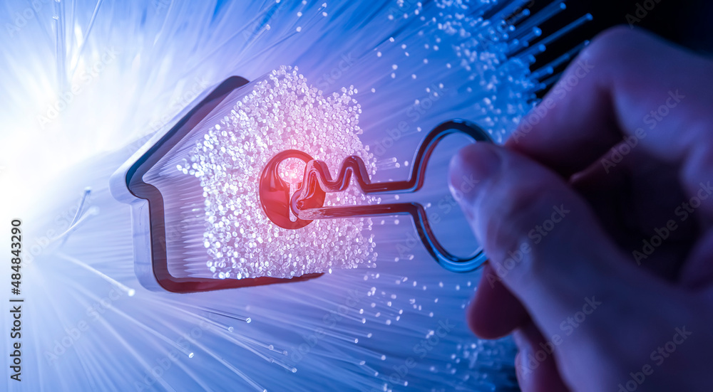 hand holding key with house shape background,smart home technology with ...