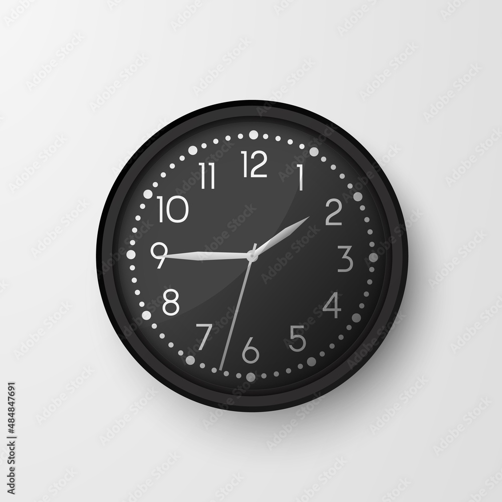 Wall clocks. Office black and white analog clock face. Vector circle ...