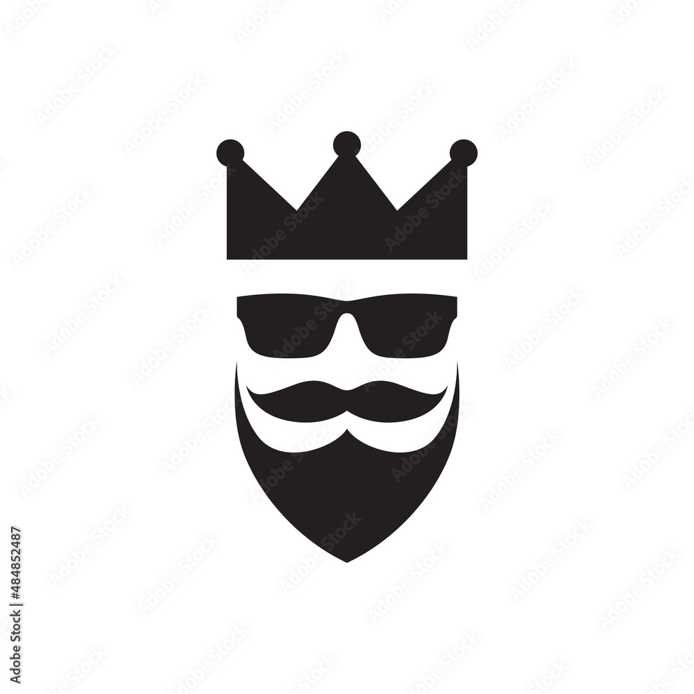 cool face man with beard and crown logo design vector graphic symbol ...