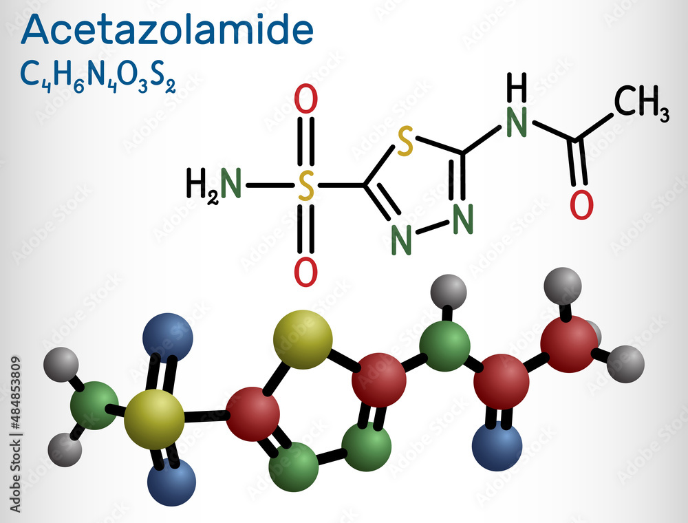 Acetazolamide molecule. It is carbonic anhydrase inhibitor used to ...
