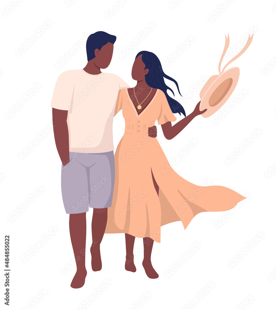 Couple walking barefoot semi flat color vector characters. Posing ...