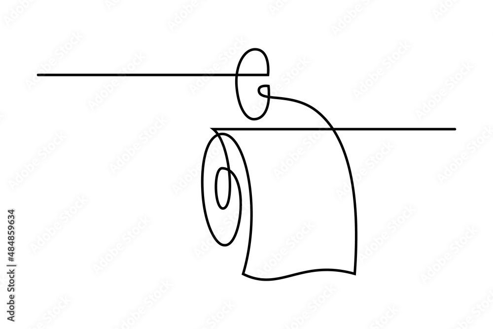 Toilet paper in continuous line art drawing style. Roll of tissue paper ...