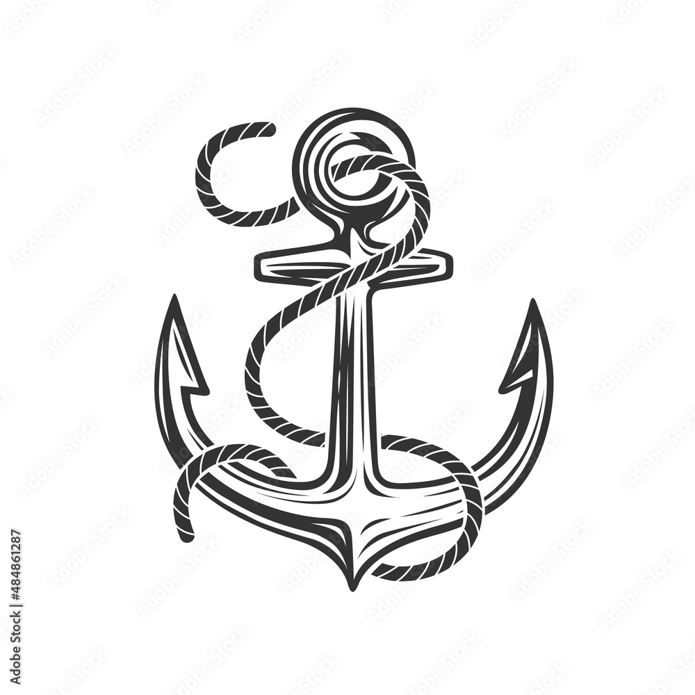 Anchor. Black and white vector illustration. Stock Illustration | Adobe ...