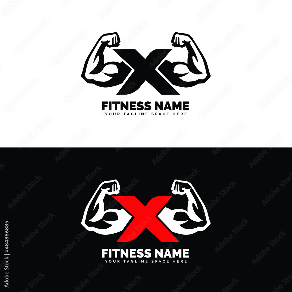 Muscular arm letter X logo design Letter "X" arm biceps in negative ...