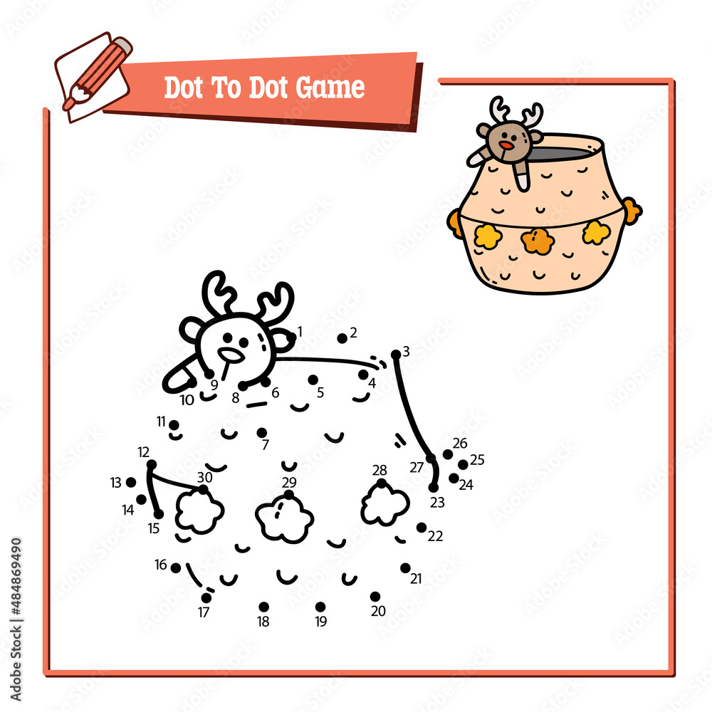 Vector illustration educational game of dot to dot puzzle with doodle ...