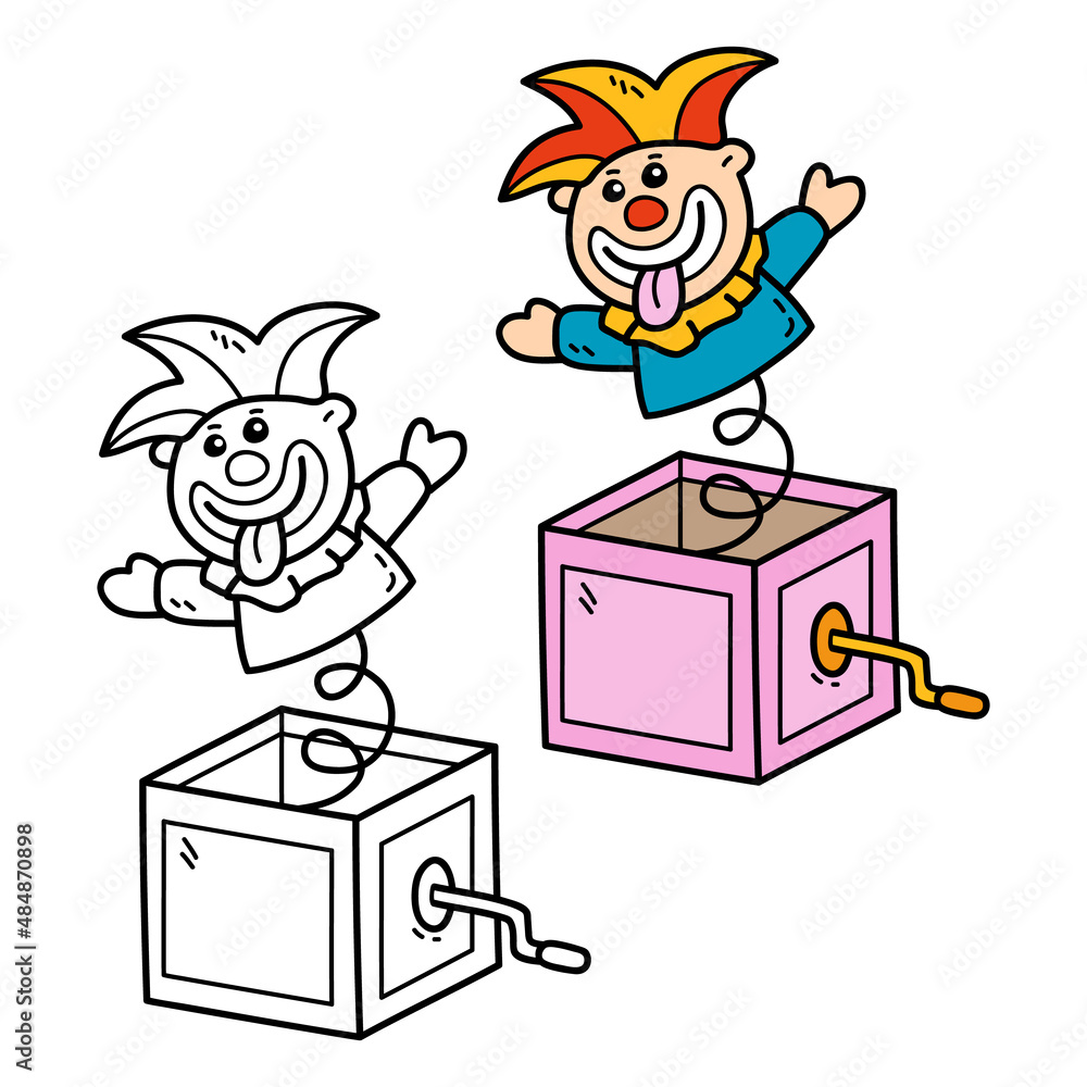 Vector illustration coloring page of doodle Jack in box for children ...