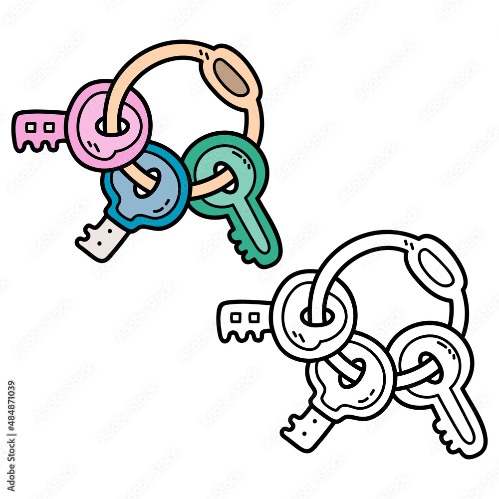 Vector illustration coloring page of doodle key for children and scrap ...
