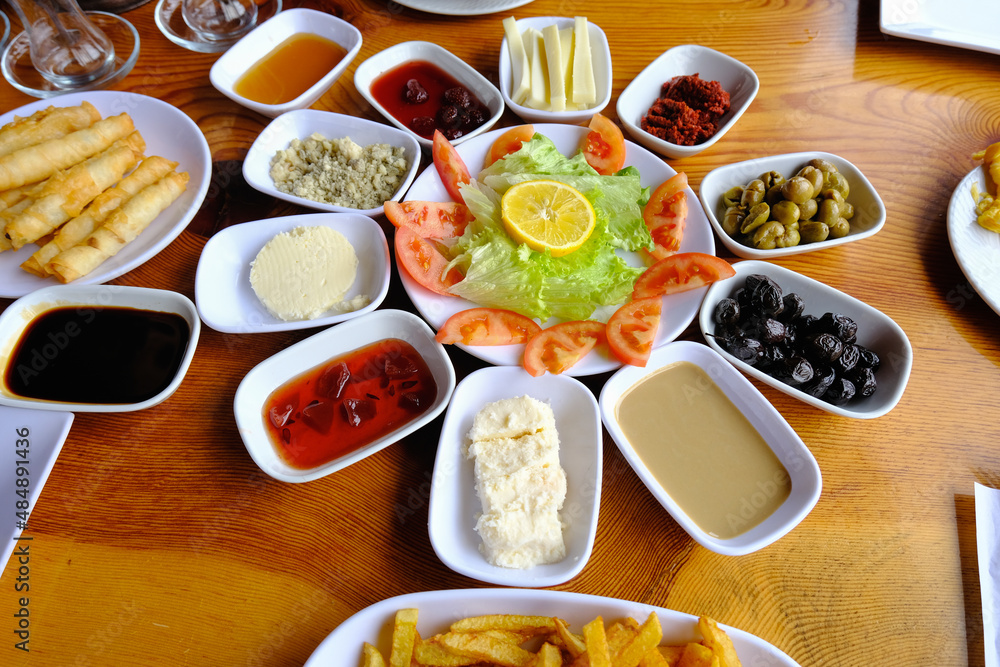 Turkish breakfast, traditional turkish breakfast, cheese, honey, tahini ...