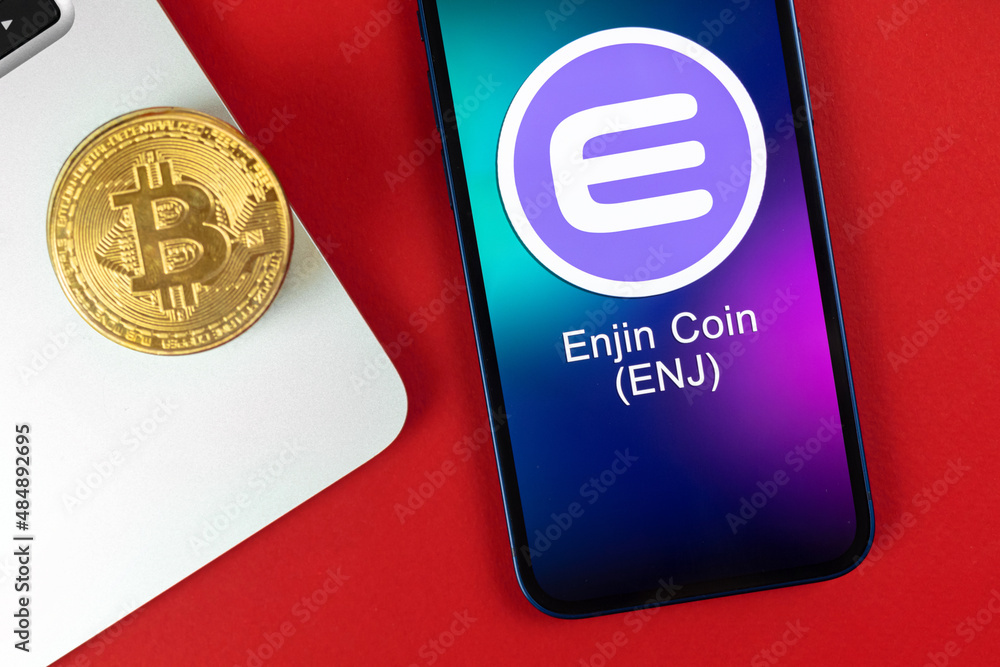 Enjin ENJ coin symbol. Trade with cryptocurrency, digital and virtual money, banking with mobile ...