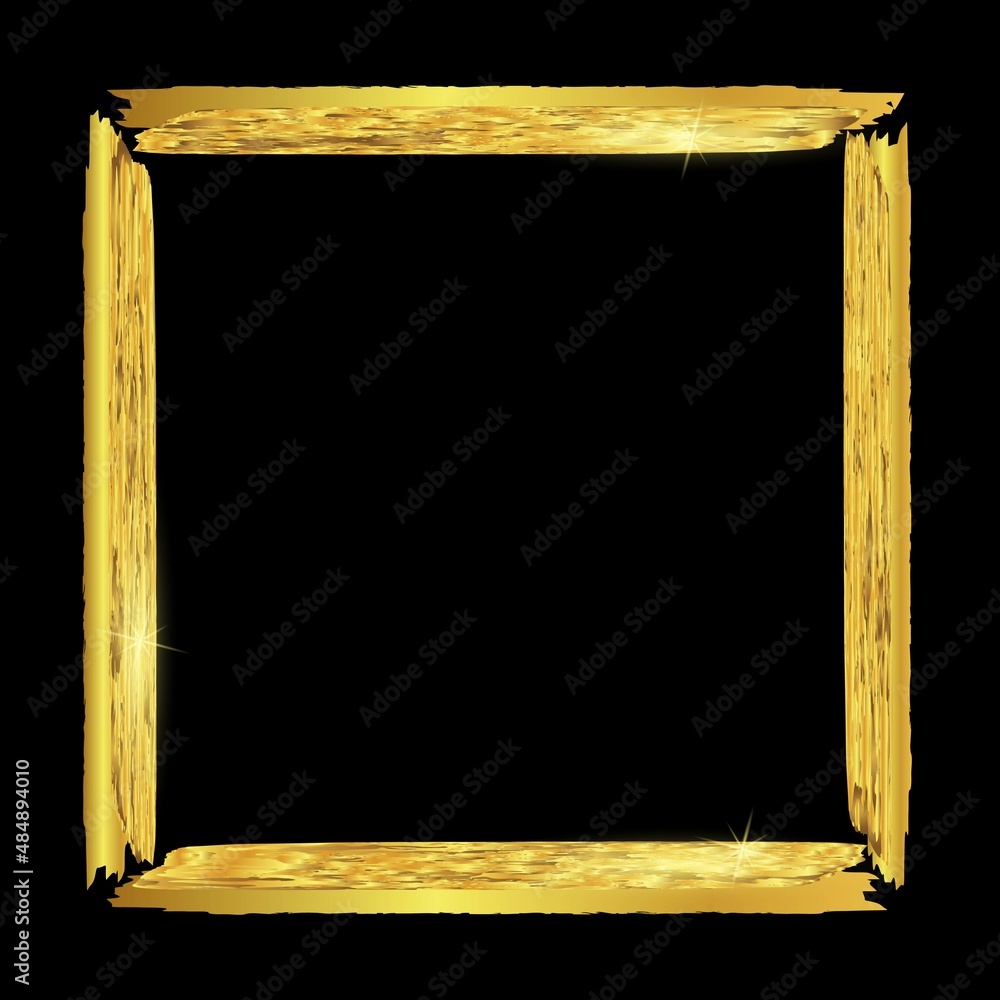 Square golden frame on black background. Vector border, frame. Golden ...
