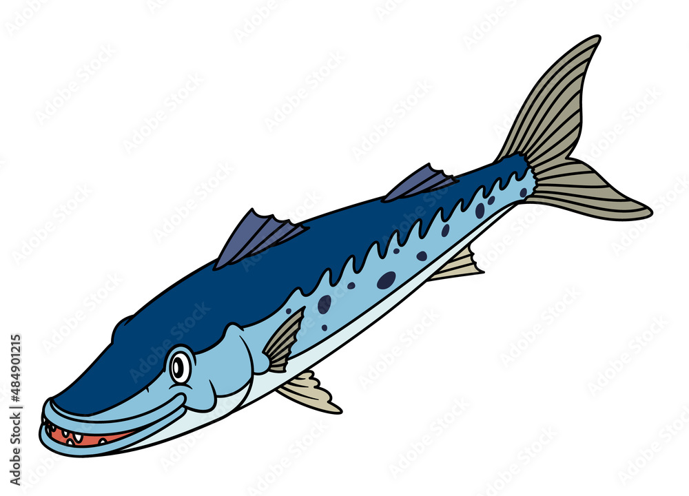 Illustration of happy blue Barracuda or Northern pike. Image of ...