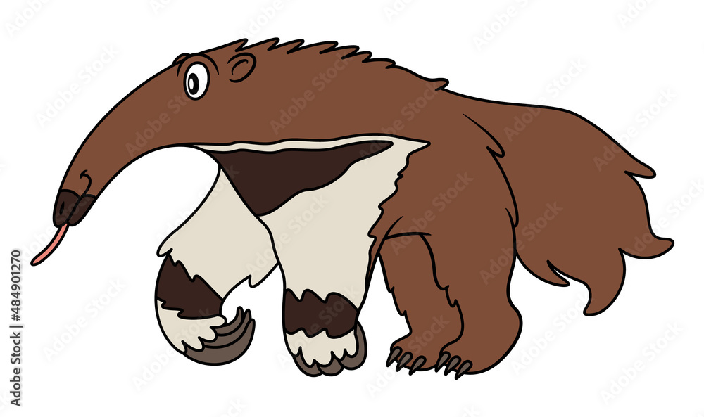 Cartoon illustration of brown Giant Anteater standing on his feet and ...