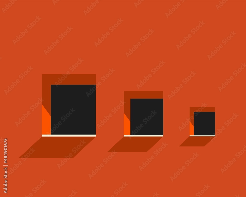 Vector image of an orange wall. Black windows. Images with shades of ...