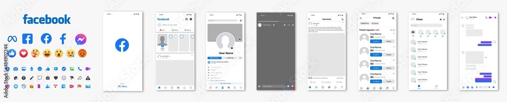 Stockvector Facebook interface template set. Realistic facebook ...