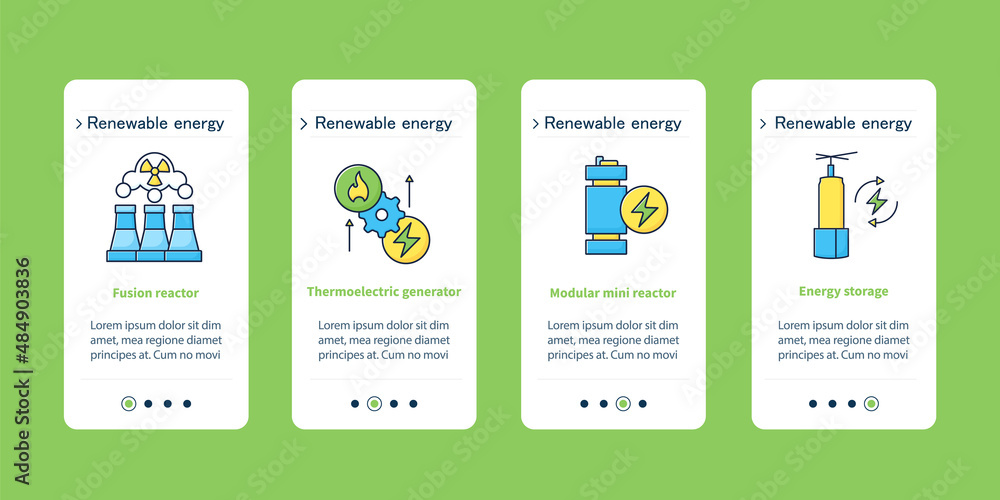 Energy onboarding mobile app screens.Fusion and modular mini reactors ...