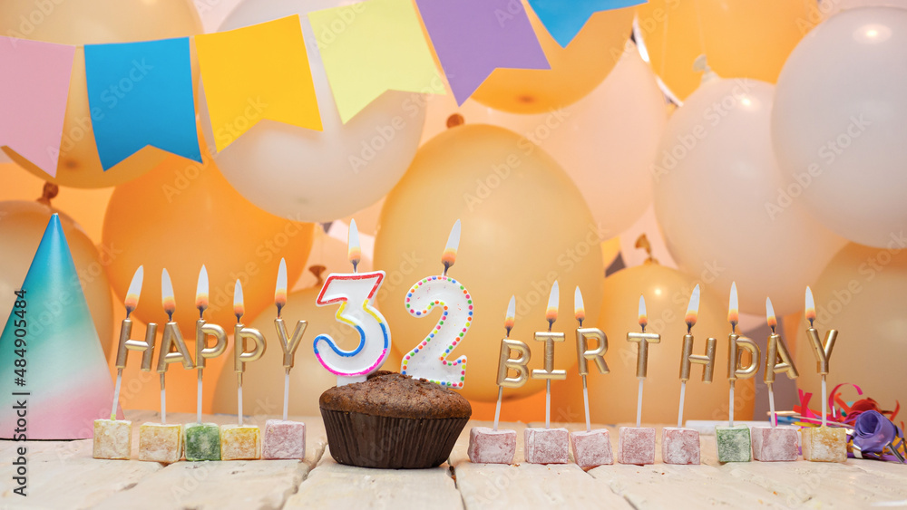 Happy birthday greetings for 32 years old from golden letters of ...