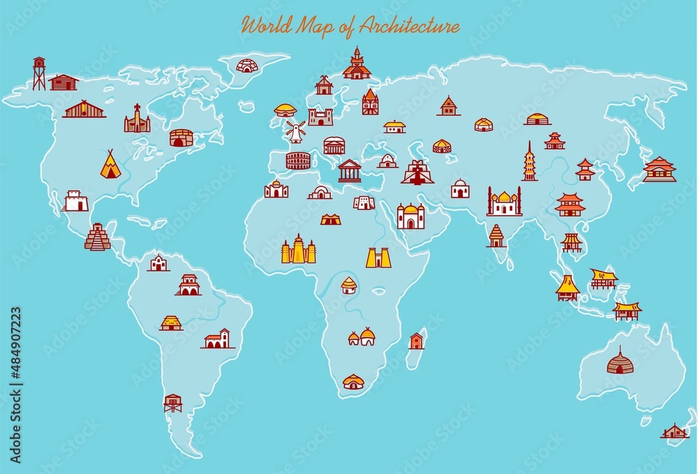 World map of architecture icon illustrations Stock Vector | Adobe Stock