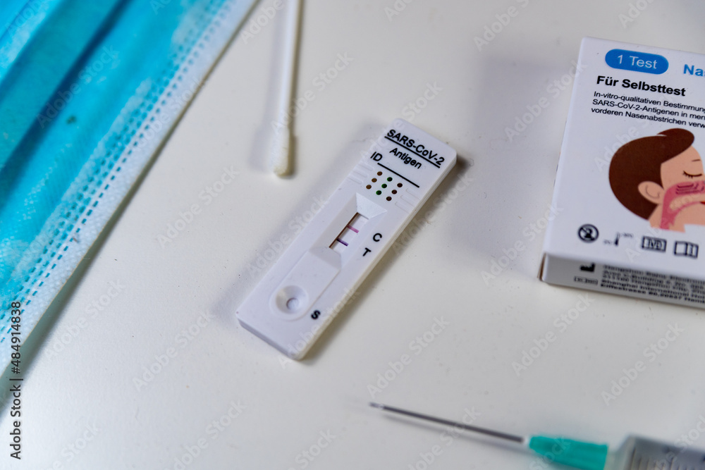 A positive result rapid Covid test, also known as antigen test or ...