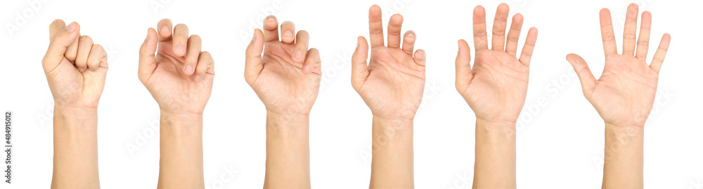 Gesture symbols male hand, isolated white background. Stock Photo ...