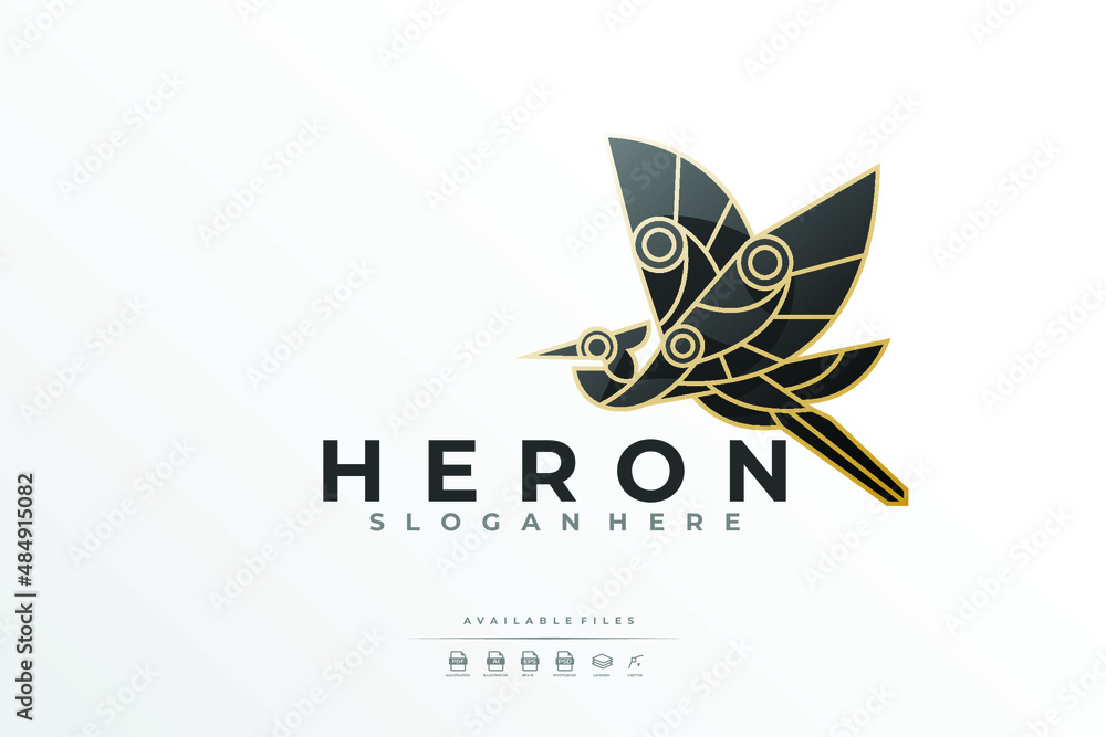 Geometric Lineart Heron Logo Design Stock Vector | Adobe Stock