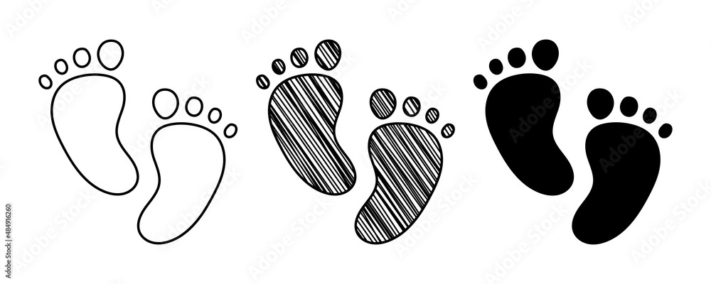 Set of hand drawn vector Footprints in a doodle cartoon style Stock ...