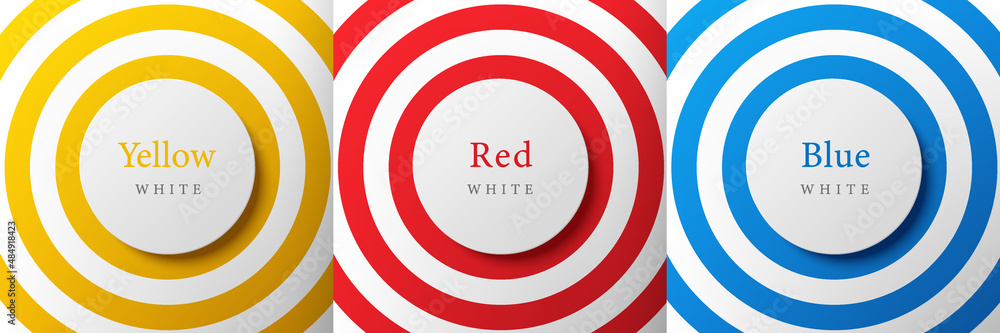 Set of radial circles yellow, red, blue and white background with copy ...