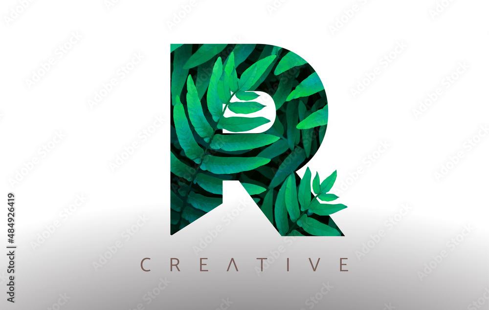 Botanical Green Eco Leaf Letter R Logo Design Icon made from Green ...