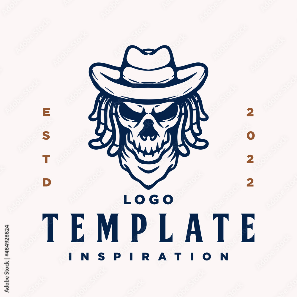 Emblem, Logo template with human skull head. Monochrome design element ...