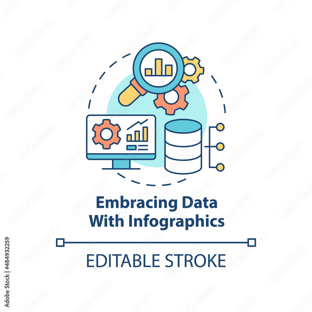 Embracing data with infographics concept icon. Stats perform. Marketing ...