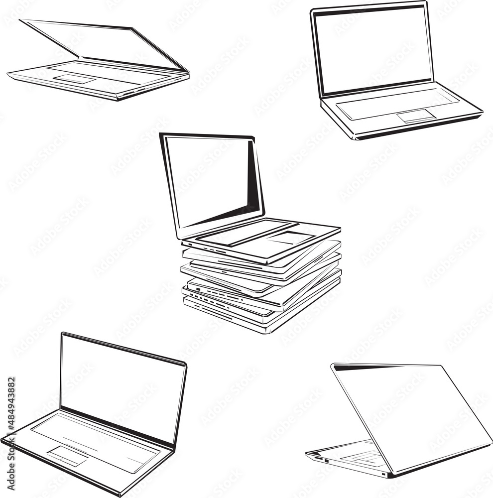laptop, Images of a laptop from different angles. Image for icons ...