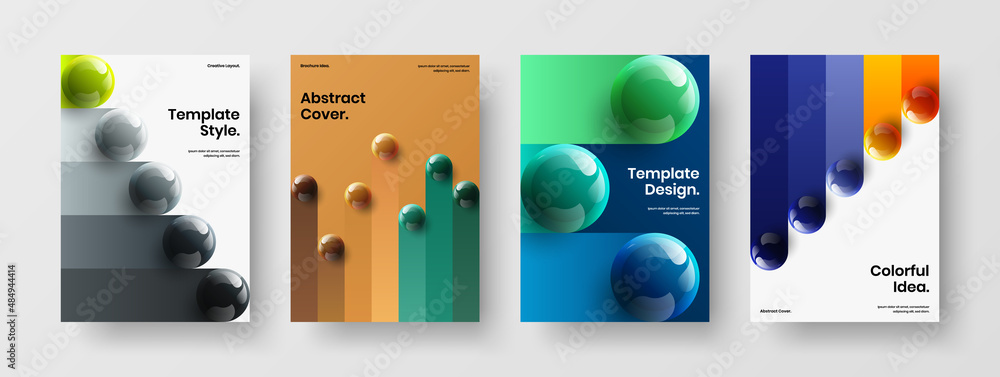 Vivid 3D spheres poster template collection. Premium pamphlet A4 vector ...