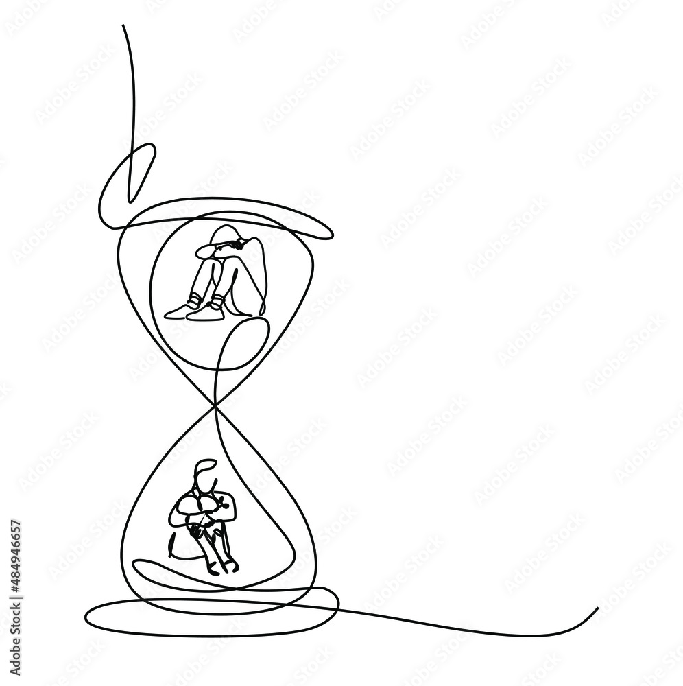 continuous drawing of one line of a man and a woman with an hourglass ...